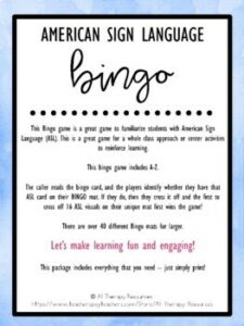 American Sign Language Bingo Game - ASL - Made By Teachers