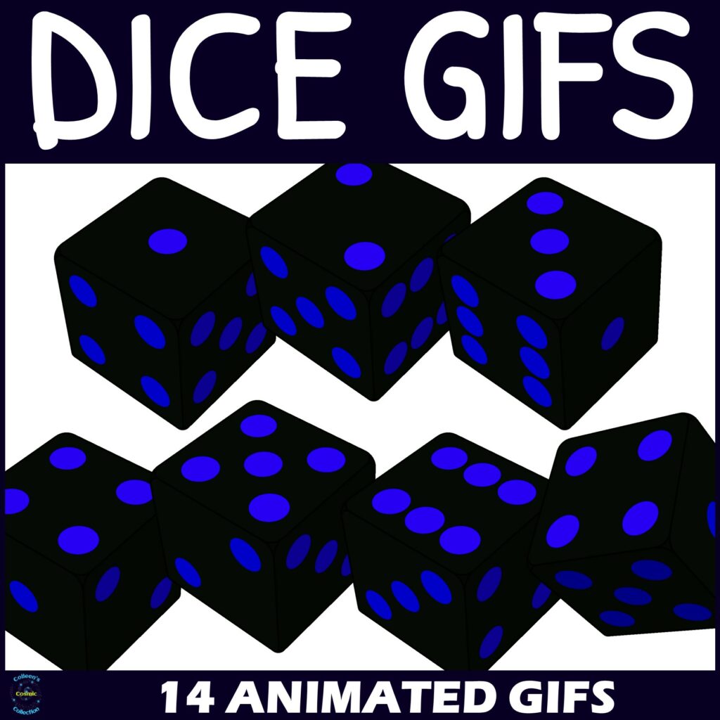 Animated GIF Dice Clipart – Black with Blue Dots | Made By Teachers