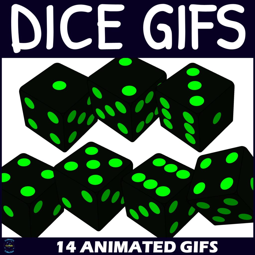 Animated GIF Dice Clipart – Black with Green Dots | Made By Teachers