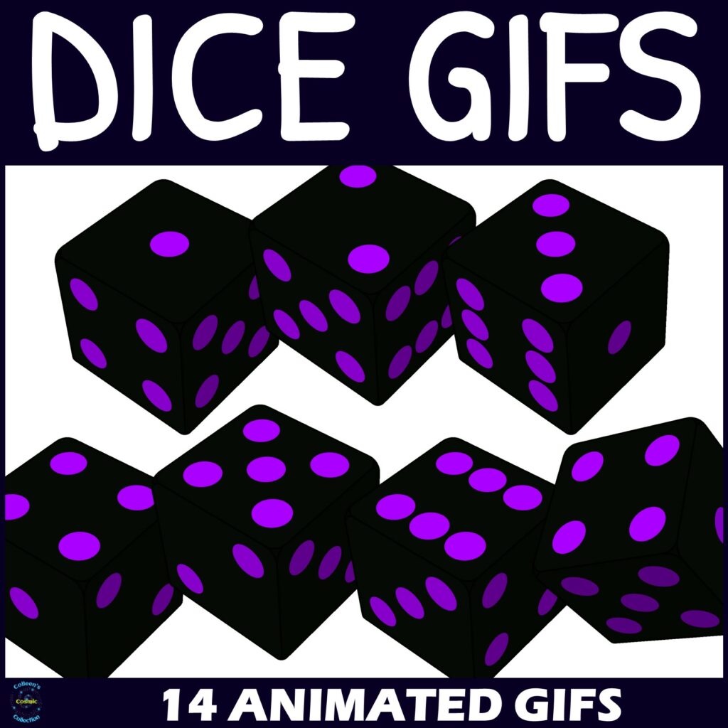 Animated GIF Dice Clipart – Black with Purple Dots | Made By Teachers
