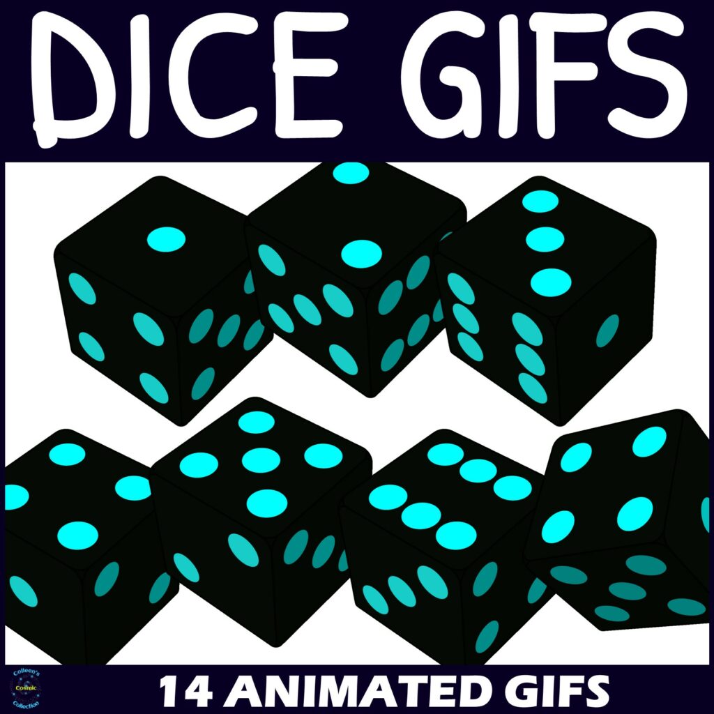 Animated GIF Dice Clipart – Black with Turq Dots | Made By Teachers