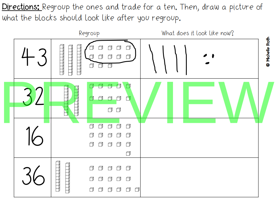 Place Value Adding with Regrouping 2 Digits Tens and Ones Base Ten ...