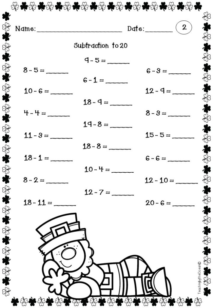 St. Patrick's Day Subtraction to 20 Worksheets | Made By Teachers
