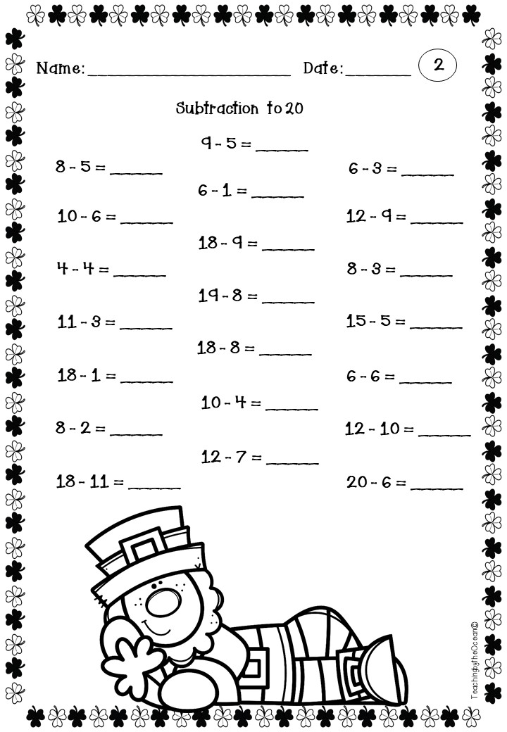 St. Patrick's Day Subtraction to 20 Worksheets | Made By Teachers