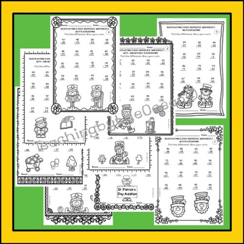 Subtracting 2 Digit Numbers Worksheets St.Patricks - Made By Teachers