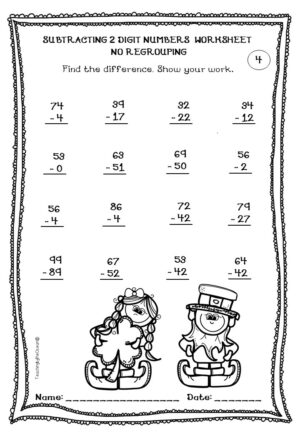 Subtracting 2 Digit Numbers Worksheets St.Patricks - Made By Teachers