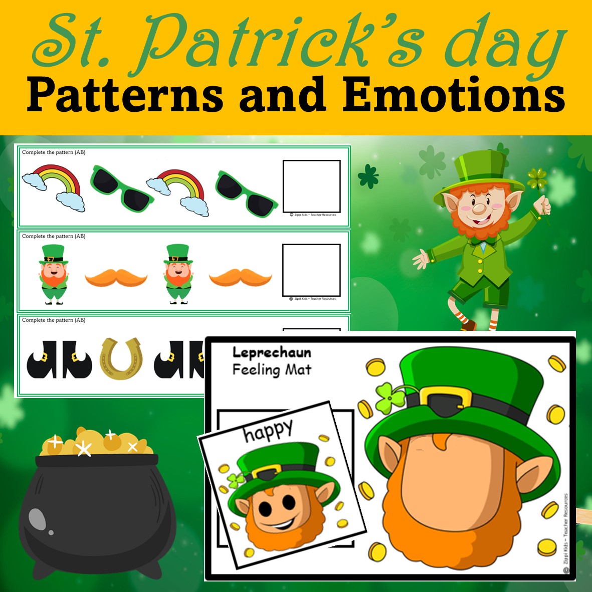 St Patricks Patterns Emotions/Feelings Task Card - Made By Teachers