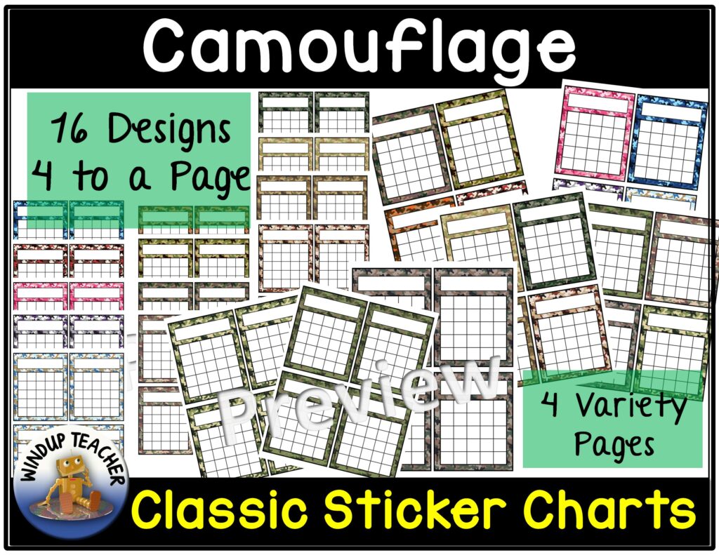 Camouflage Classic Sticker Charts | Made By Teachers
