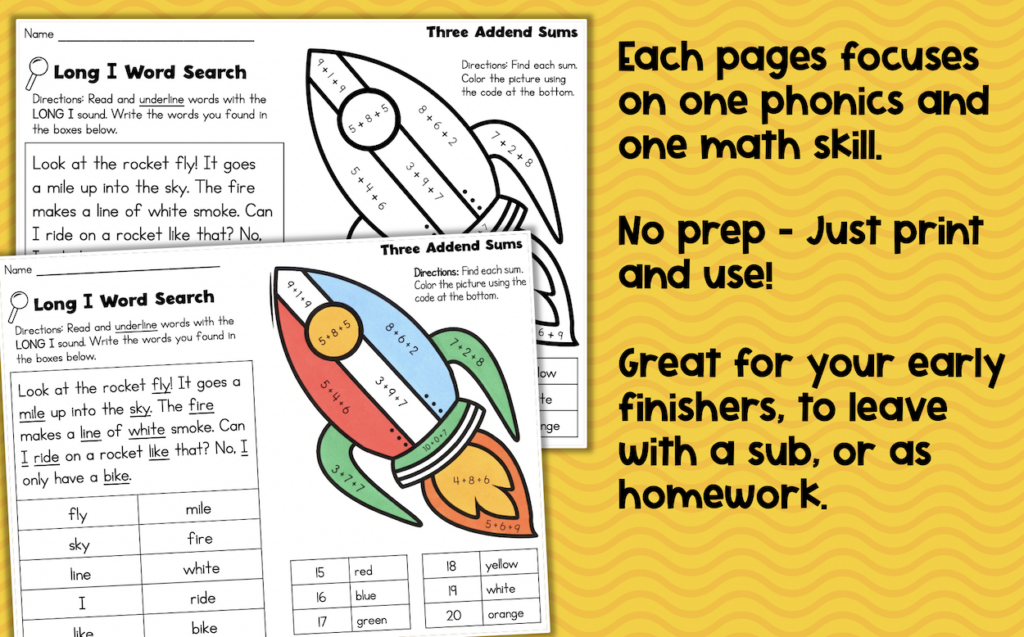 Phonics & Math Coloring Worksheets Addition | Made By Teachers