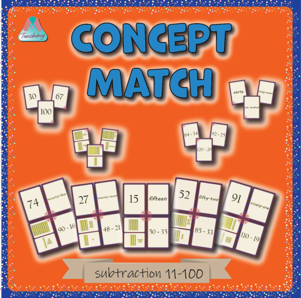Math Center - Concept Match Subtraction 11-100 - Made By Teachers