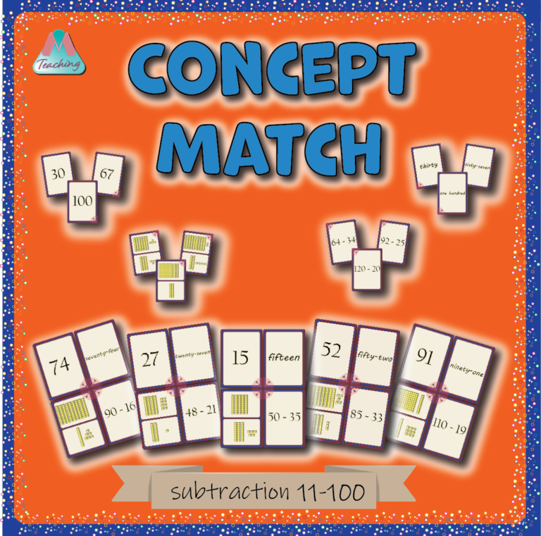 Math Center - Concept Match Subtraction 11-100 - Made By Teachers