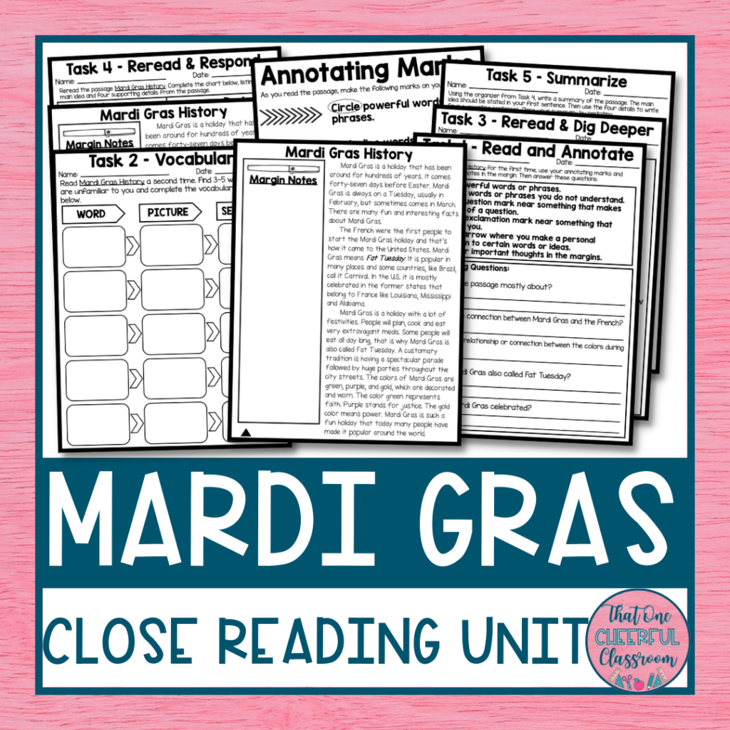 Mardi Gras Close Reading Passage Unit | Made By Teachers