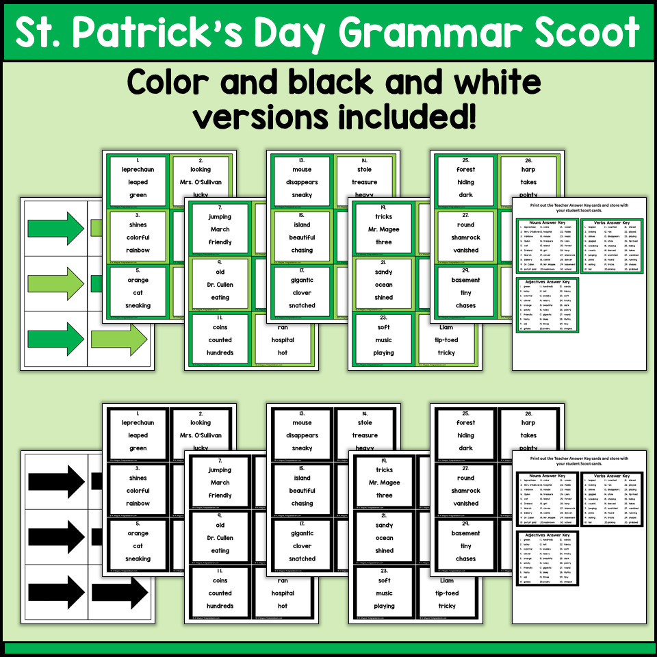 St. Patrick's Day Grammar Scoot Center Task Cards | Made By Teachers