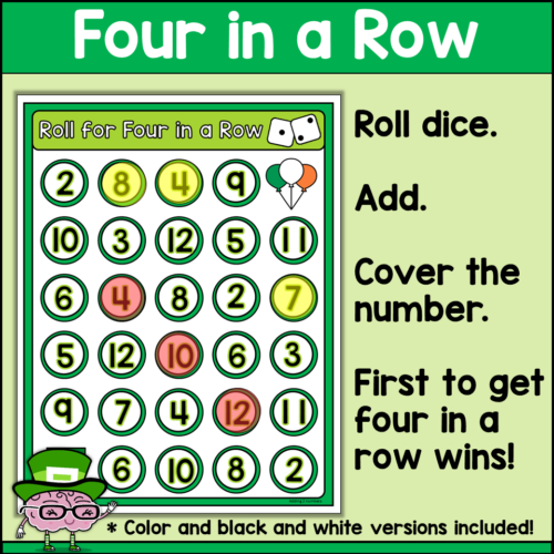 St. Patrick's Day Four in a Row Addition Games - Made By Teachers