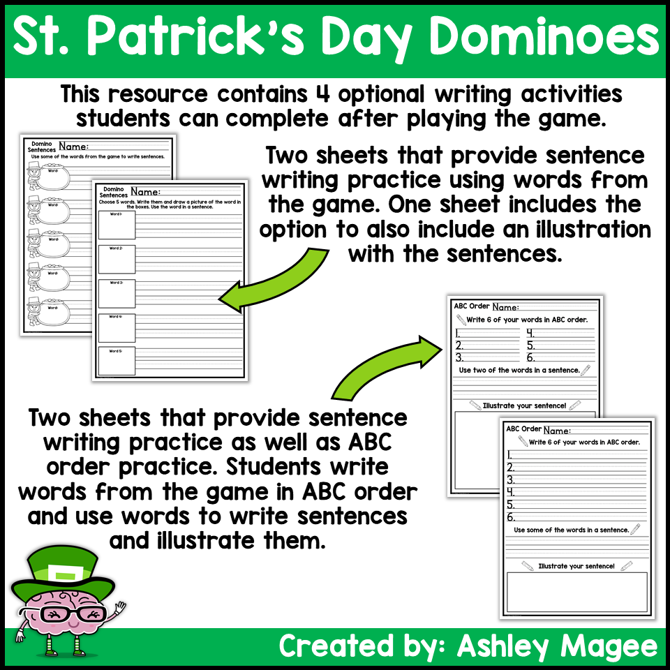 St. Patrick's Day Domino Game with Writing | Made By Teachers