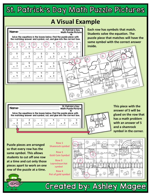 St. Patrick's Day Math Puzzle Pictures - Made By Teachers
