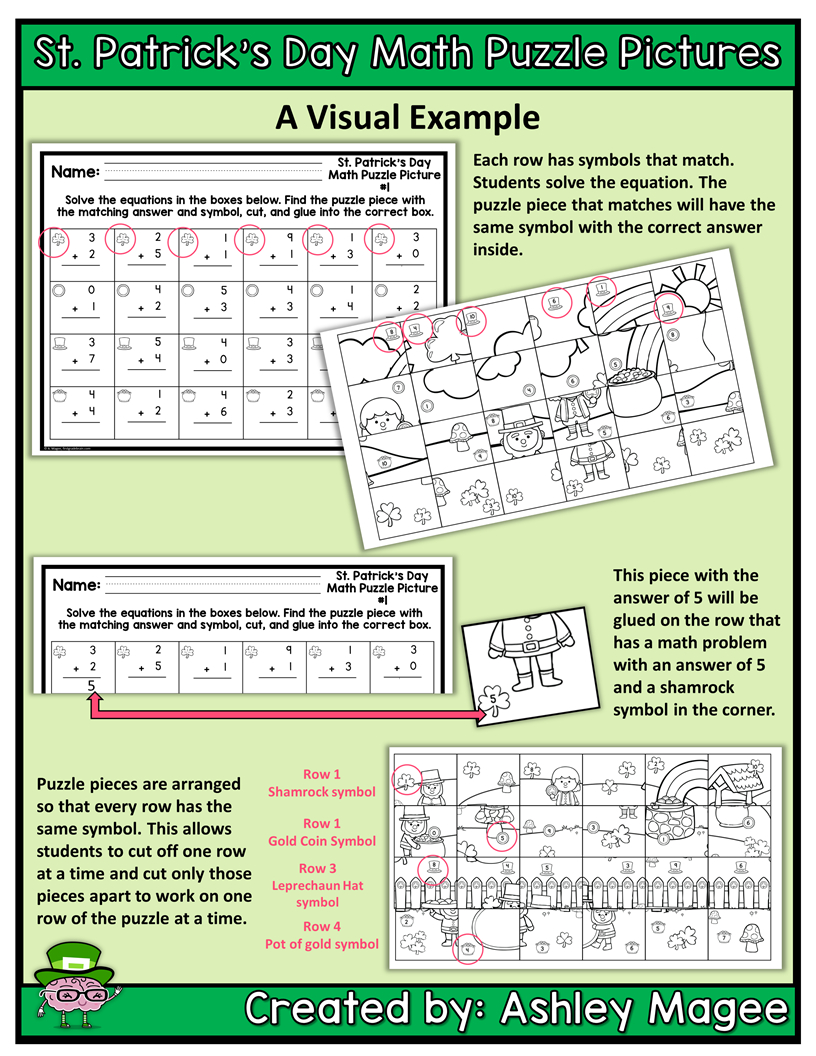 St. Patrick's Day Math Puzzle Pictures | Made By Teachers