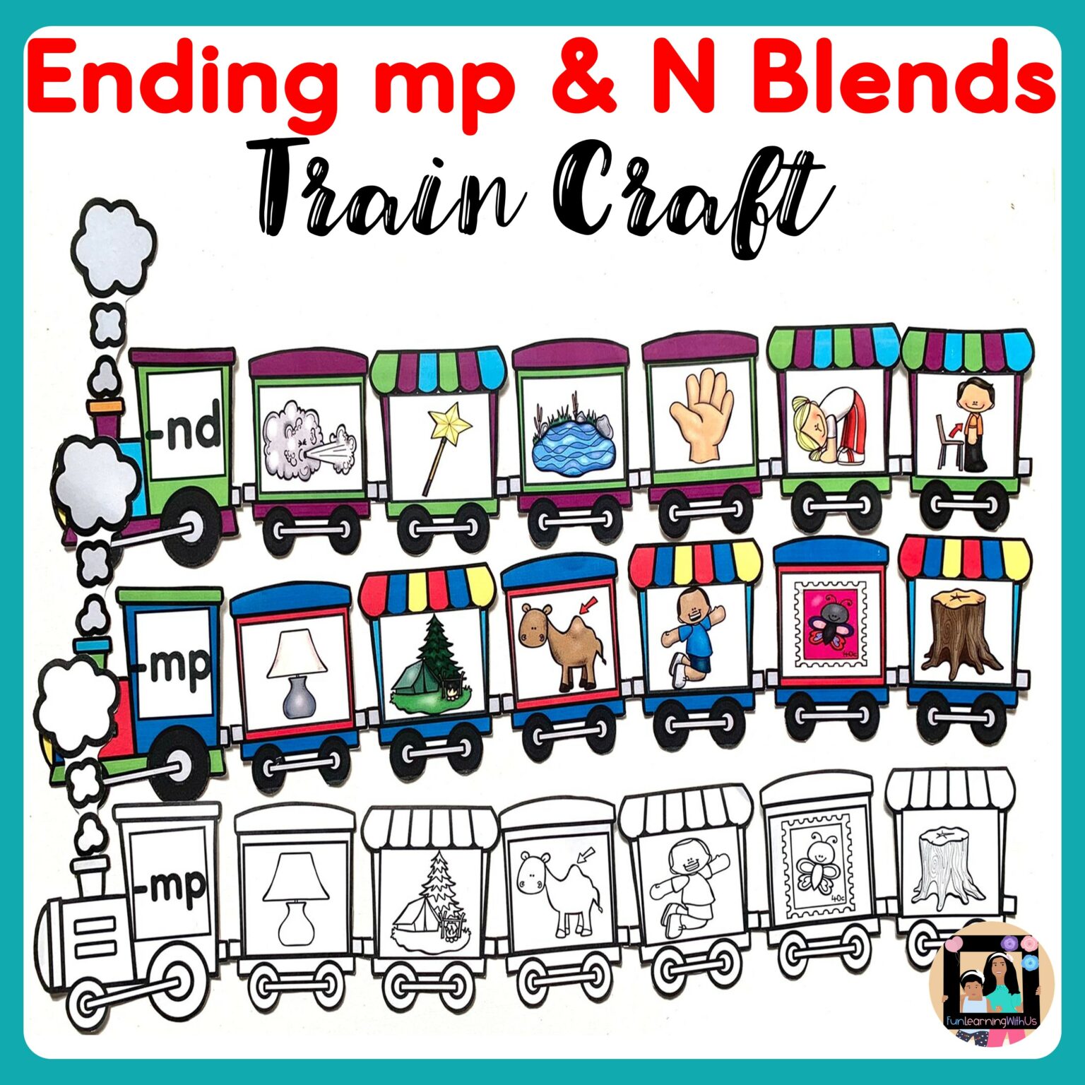Consonant Ending Blends Train Craft Bundle | Made By Teachers
