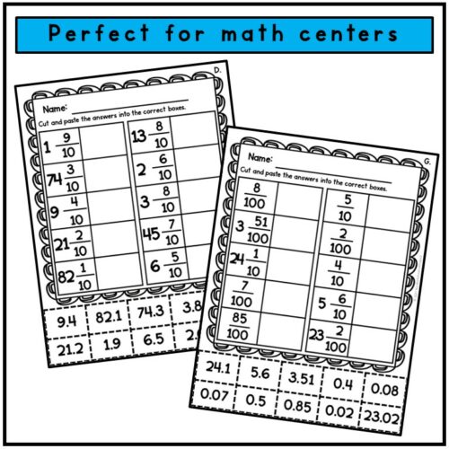 Fractions to Decimals Cut and Paste Activity - Made By Teachers