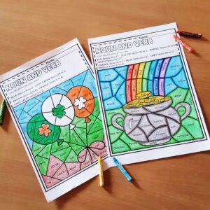 St Patricks Day Color By Code | Noun and Verb Sort | Made By Teachers