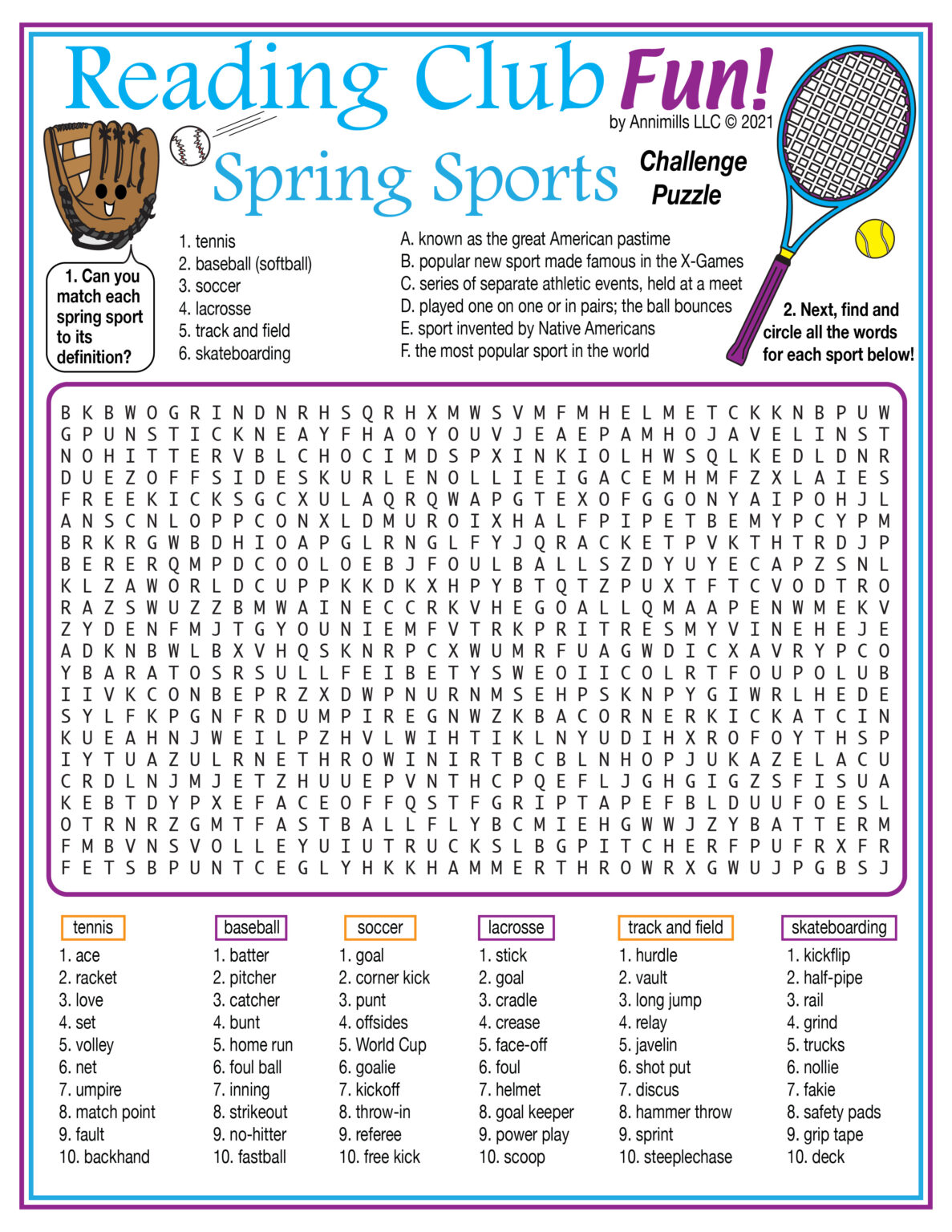 Spring Sports Jumbo Word Search Printable Puzzle | Made By Teachers