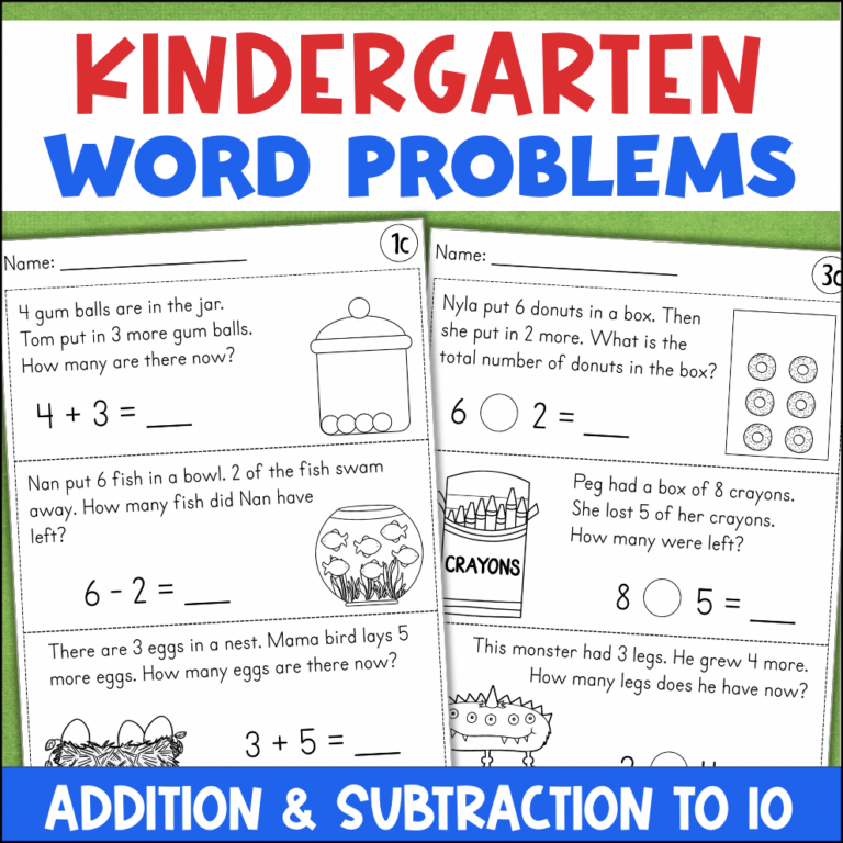 Kindergarten Word Problems Addition & Subtraction | Made By Teachers