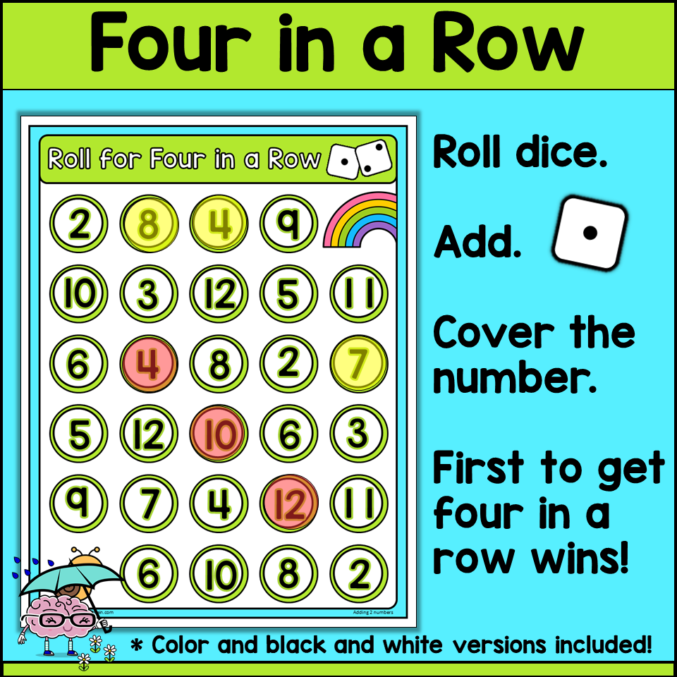 Spring Four in a Row Addition Game Math Center | Made By Teachers