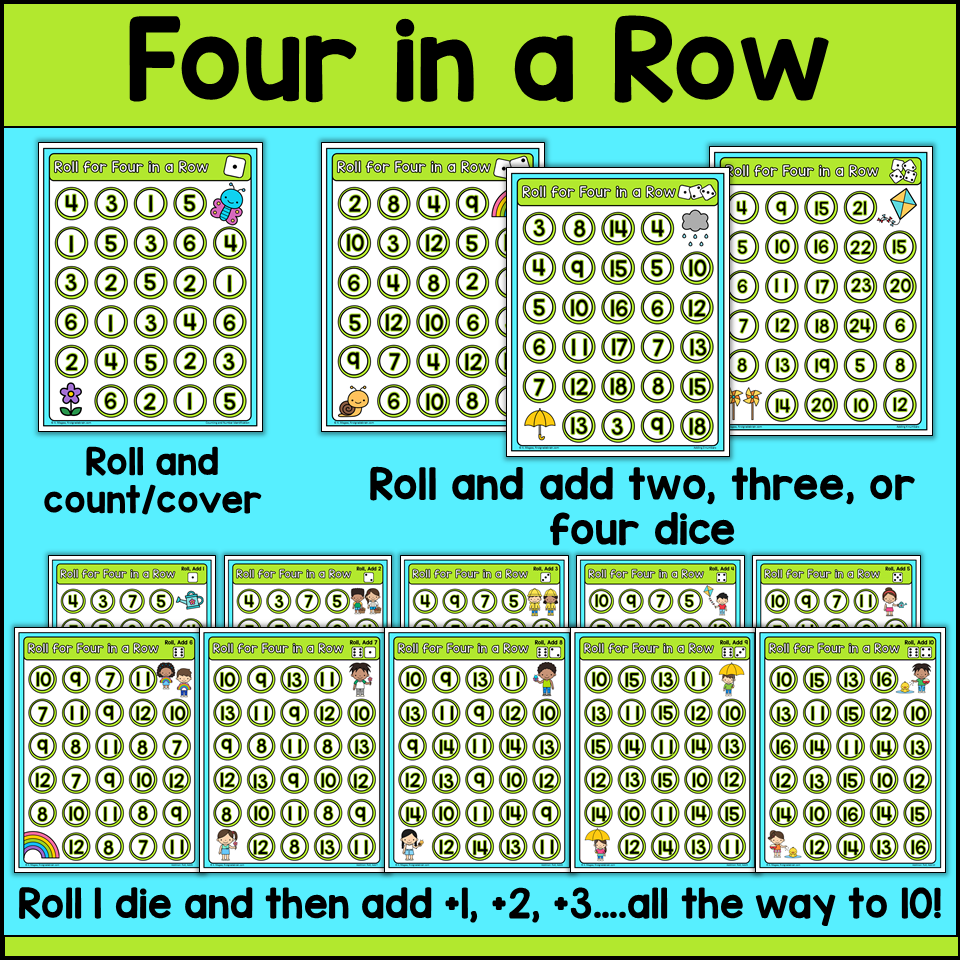Spring Four in a Row Addition Game Math Center | Made By Teachers