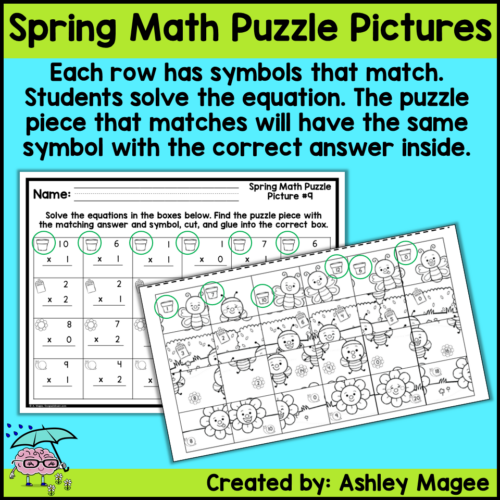 Spring Math Puzzle Pictures with Writing Activity | Made By Teachers