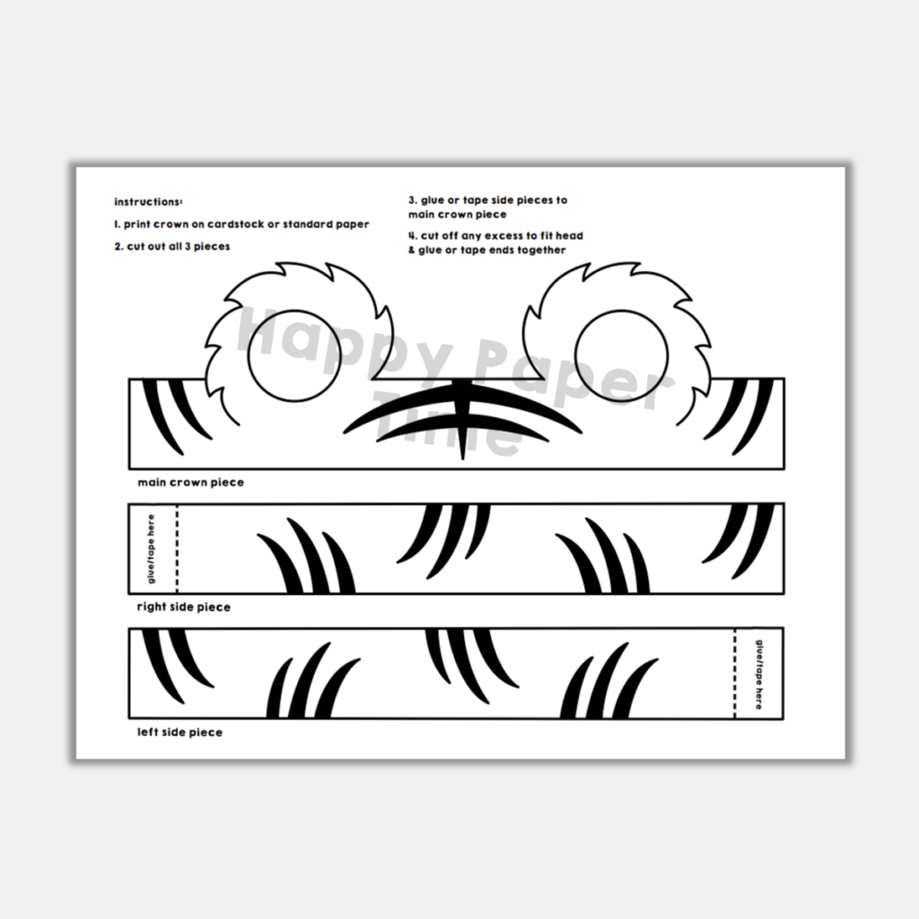 Tiger Ears Paper Crown Printable Coloring Craft | Made By Teachers