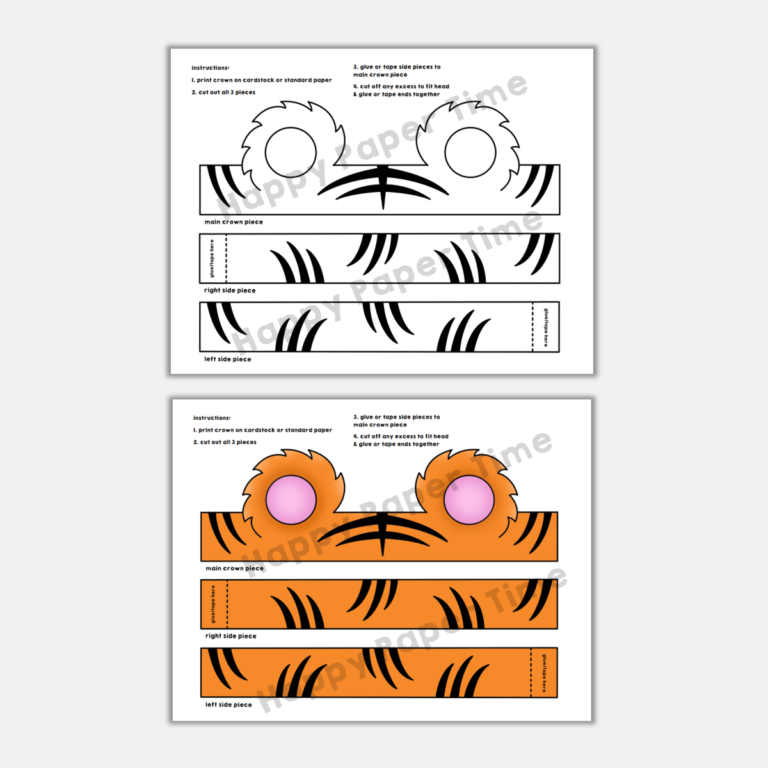 Tiger Ears Paper Crowns Printable Coloring Craft - Made By Teachers