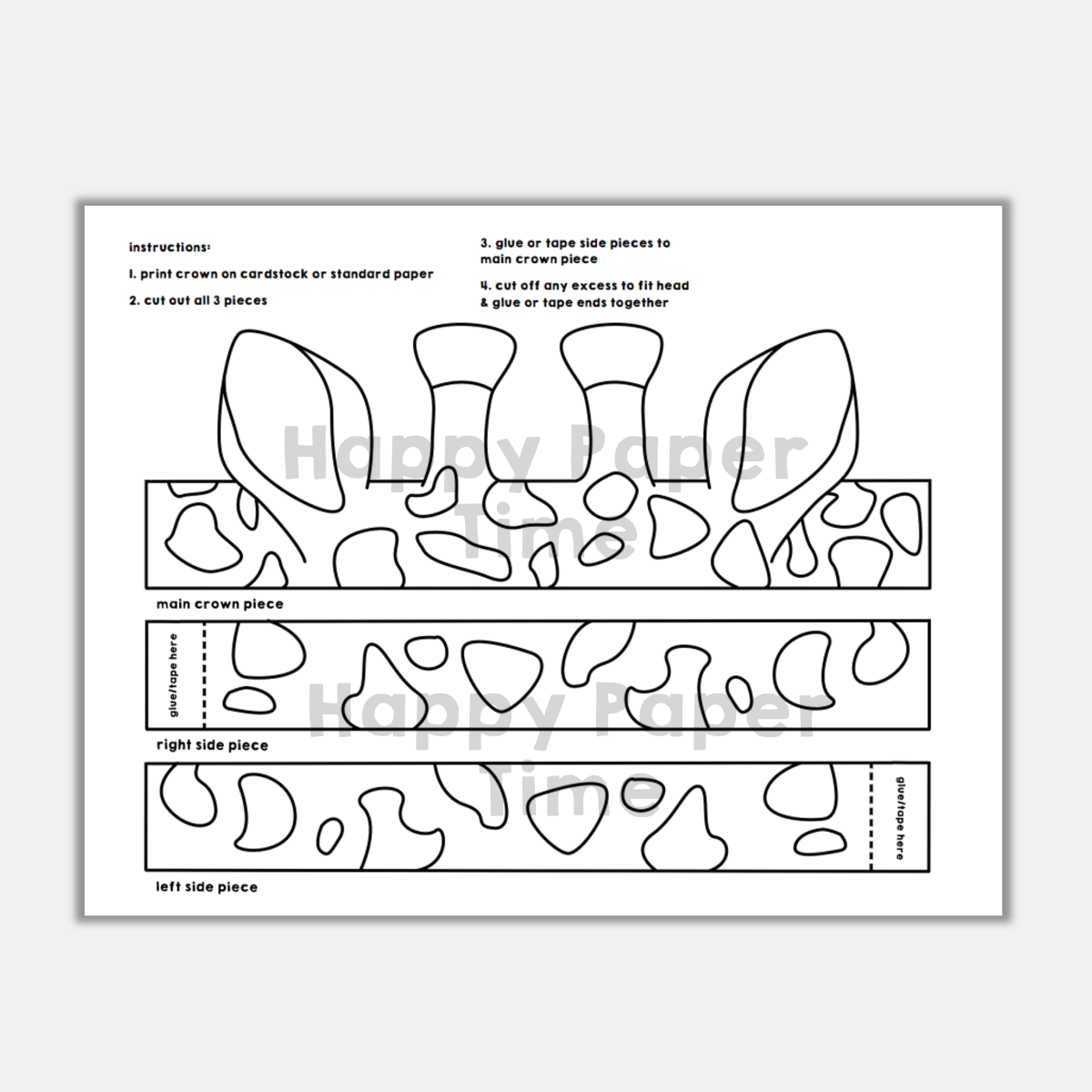 Giraffe Ears Paper Crown Printable Coloring Craft | Made By Teachers