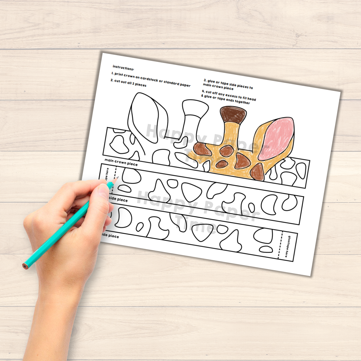 Giraffe Ears Paper Crown Printable Coloring Craft | Made By Teachers