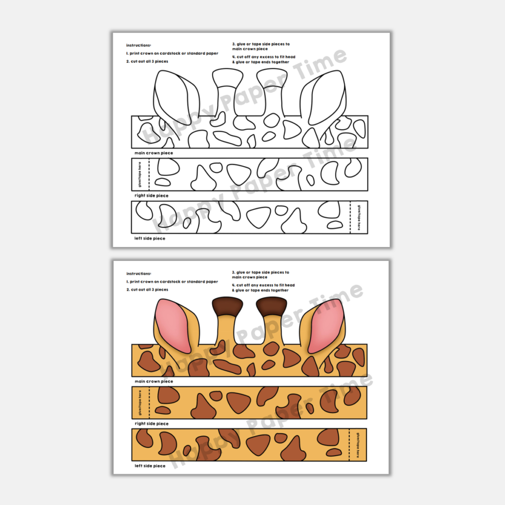 Giraffe Ears Paper Crowns Printable Coloring Craft | Made By Teachers