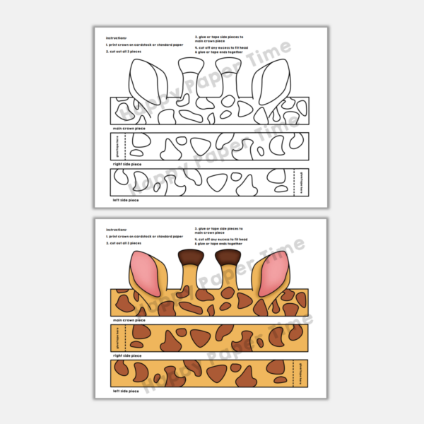 Giraffe Ears Paper Crowns Printable Coloring Craft - Made By Teachers