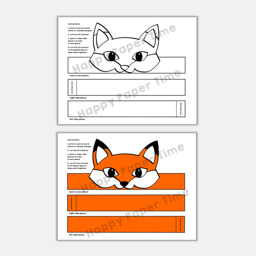 Fox Paper Crowns Printable Coloring Craft - Made By Teachers