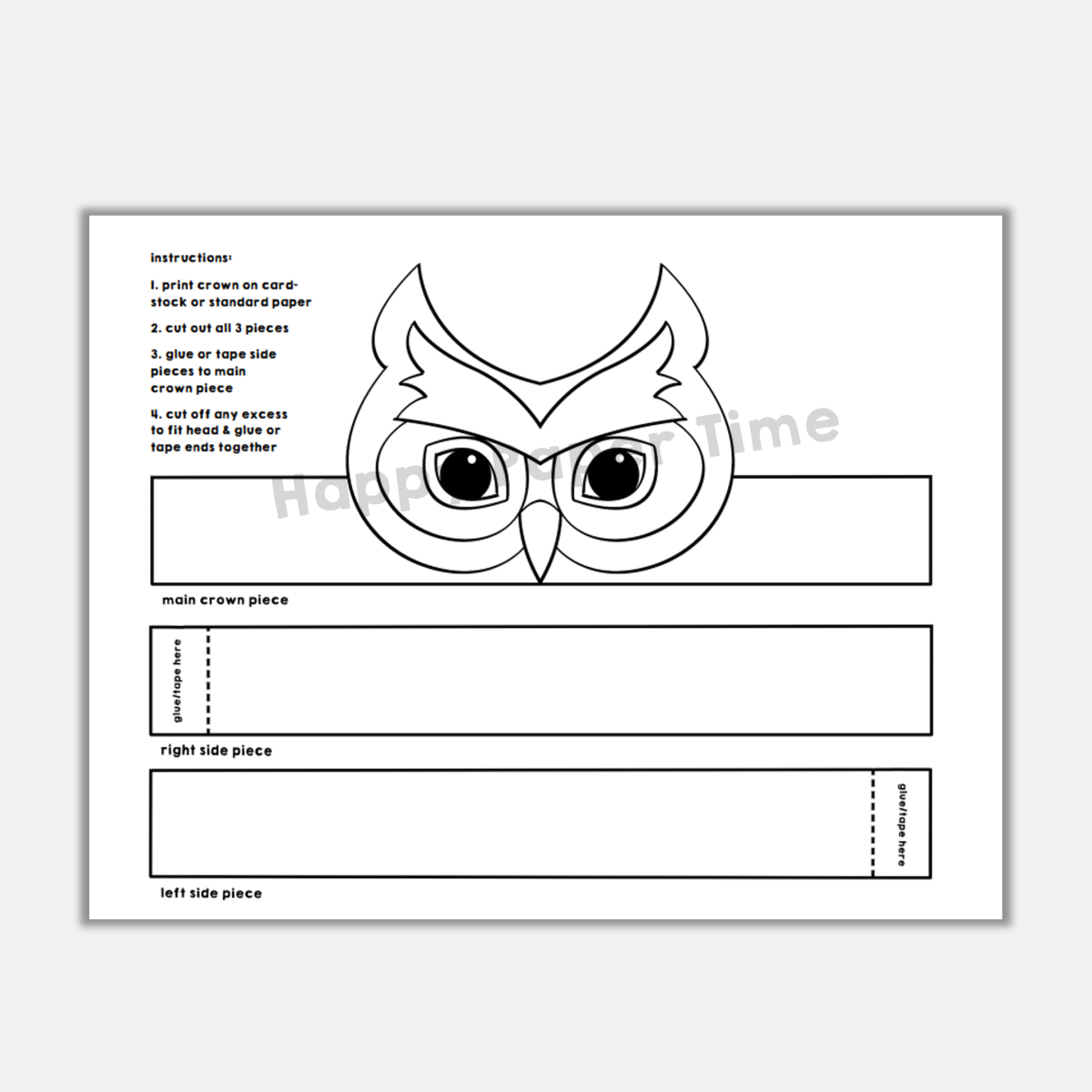 Owl Paper Crown Printable Coloring Craft | Made By Teachers