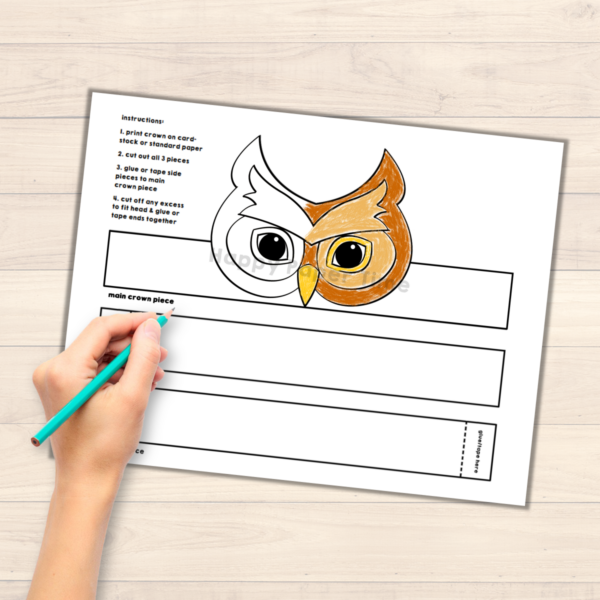 Owl Paper Crown Printable Coloring Craft | Made By Teachers