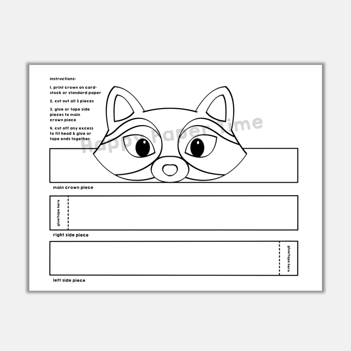 Raccoon Paper Crown Printable Coloring Craft | Made By Teachers