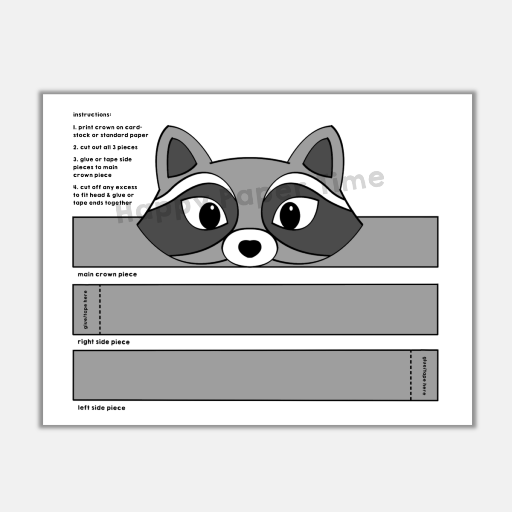 Raccoon Paper Crown Printable Costume Craft | Made By Teachers