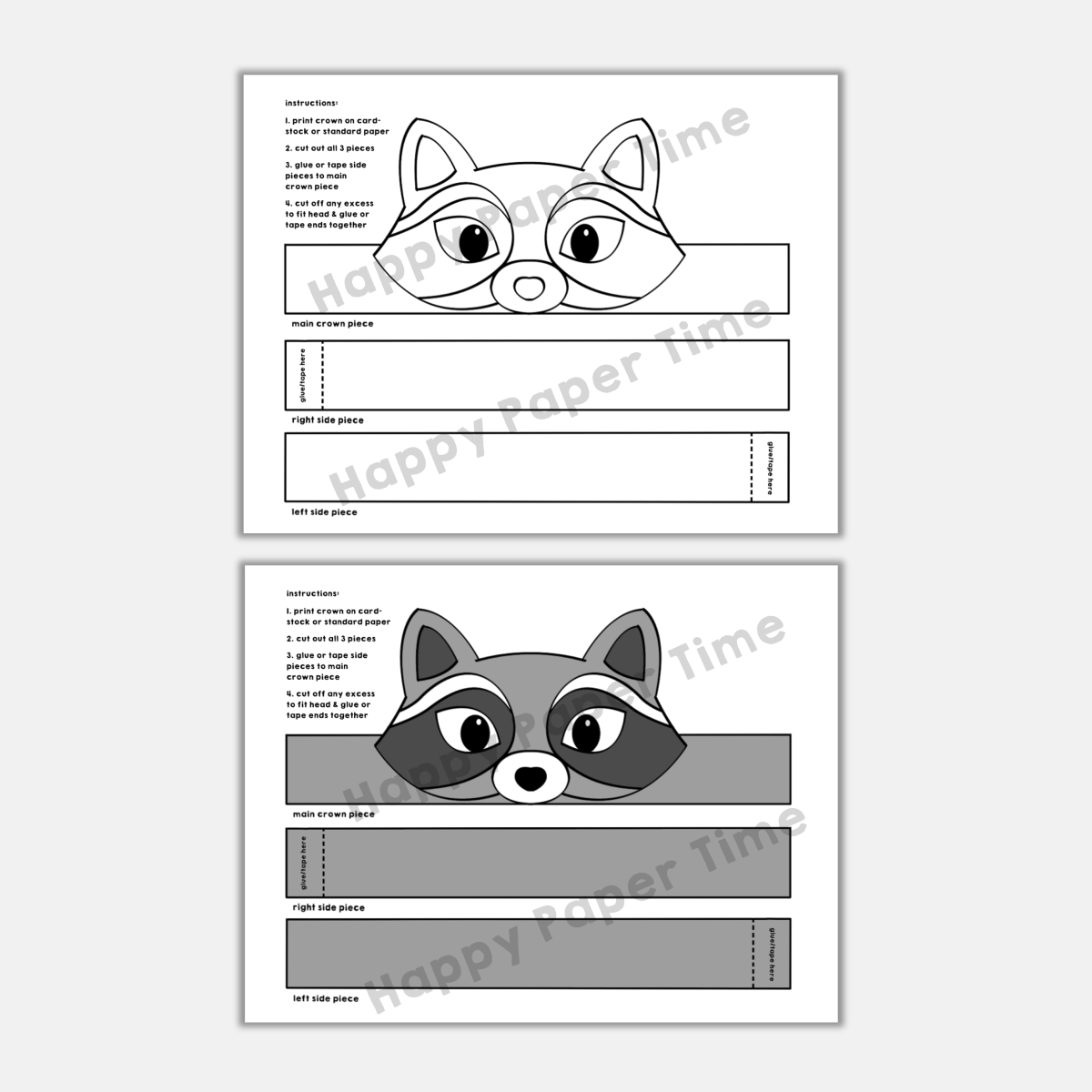 Raccoon Paper Crowns Printable Coloring Craft | Made By Teachers