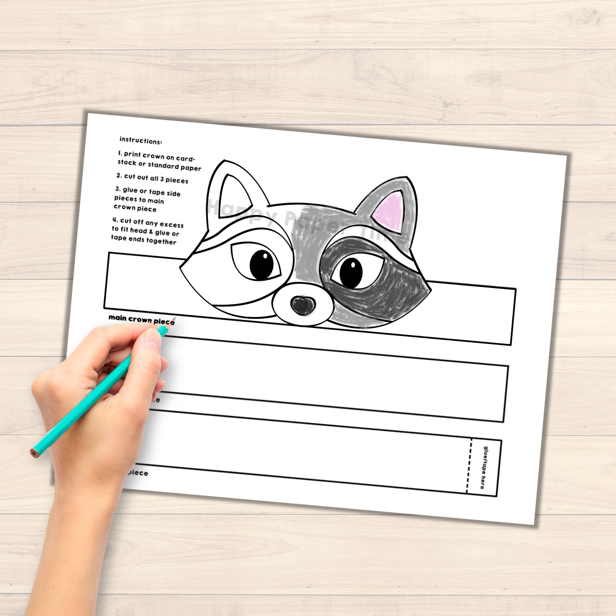 Raccoon Paper Crowns Printable Coloring Craft | Made By Teachers