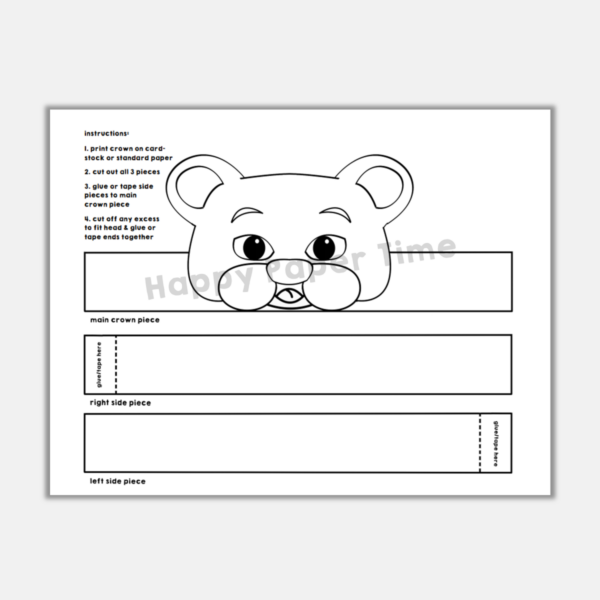 Bear Paper Crown Printable Coloring Craft | Made By Teachers