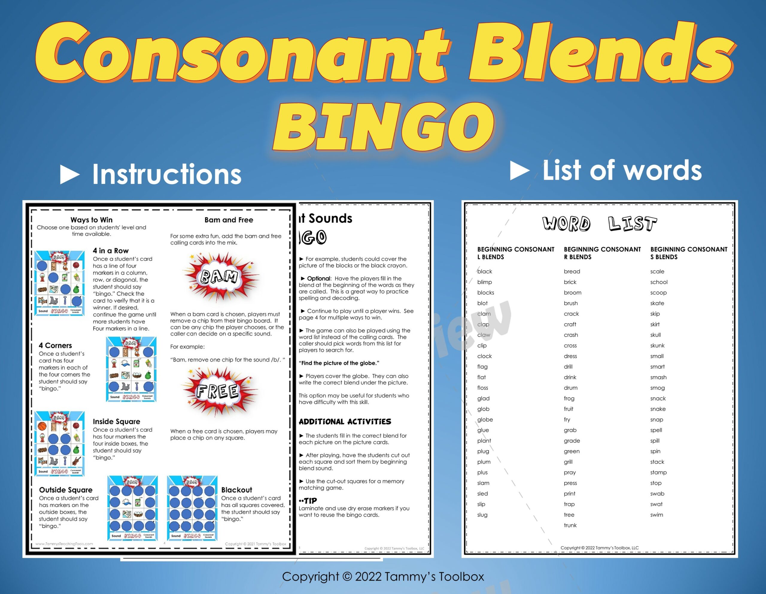 Beginning Consonant Blends Bingo Game | Made By Teachers