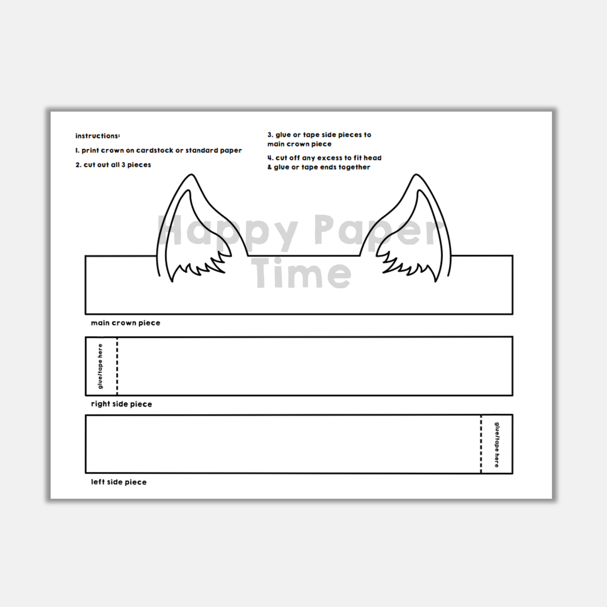 Cat Ears Paper Crown Printable Coloring Craft | Made By Teachers