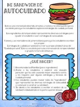 SPANISH VERSION - Self Care Sandwich - Made By Teachers