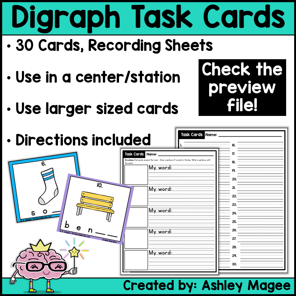 Phonics Scoot Ending Digraphs Trigraphs Scoot Write the Room Task Cards ...