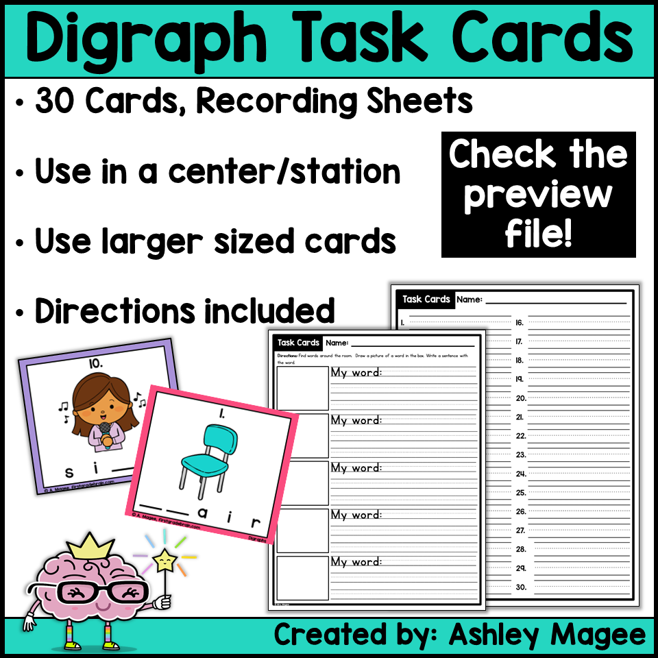 Phonics Scoot Digraphs Scoot Write the Room Task Cards Center Game ...