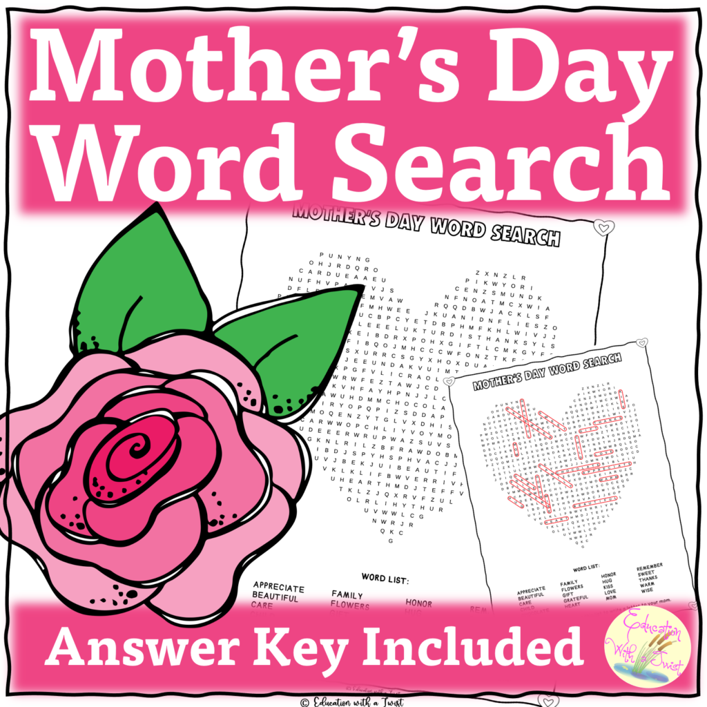 Mother's Day Word Search Activity Heart | Made By Teachers
