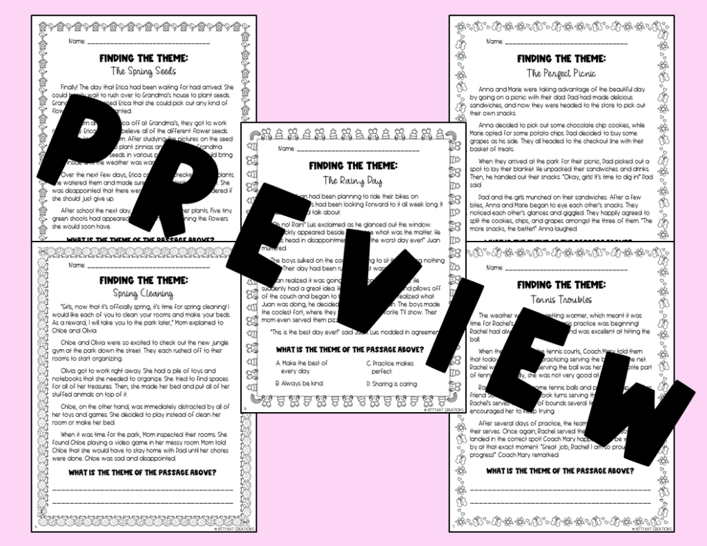 Finding the Theme of a Story | Teaching Theme Worksheets | Spring ...